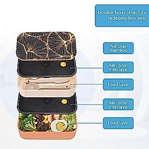 Golden Leaf Adult Lunch Box, Bento Box, With Cutlery Set Of 3, 2 Compartments, Rectangular, Lunch Box For Adults