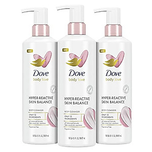 Dove Body Love Body Cleanser Reaction-Prone Skin 3 Count Hyper-Reactive Skin Balance for Ultra-Sensitive Fragrance Free Body Wash with Only 12 Ingredients 17.5 oz