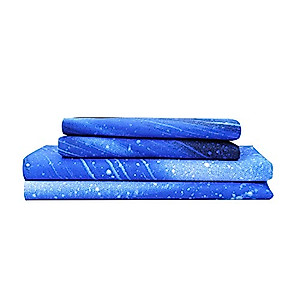 Bedlifes Galaxy Sheets Outer Space Sheet Set Galaxy Themed Sheets 4 pcs Flat Sheet& Fitted Sheets with 2 Pillowcases(Light Blue Full)