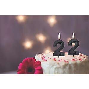 2 inch Black 22 Birthday Candles, 3D Diamond Number 22nd Cake Topper for Boys Girls Birthday Party Decorations Theme Party
