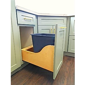 Pull Out Trash Can for Base Kitchen Cabinets, Storage Garbage Bin on wood frame with Soft Close Track Front mounting hardware include. Rear Storage, 11'' width for B15 cabinet (Not included trash bin)