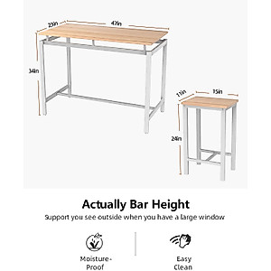 MIERES 5 Pcs Kitchen Dining Table set for 4, Wood Elegant Pub Table Set for Kitchen/Living Occasions/Dining Room/Bar, Beige&White/Height 34.7