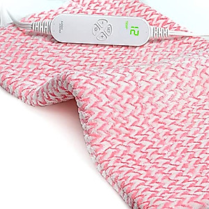 GOQOTOMO Fast-Heating Electric Heating Pad for Back/Waist/Abdomen/Shoulder/Neck Pain and Cramps Relief - 12 Heat Levels, 8 Timers with Countdown, Stay on, Machine Washable-PW01(Pink)