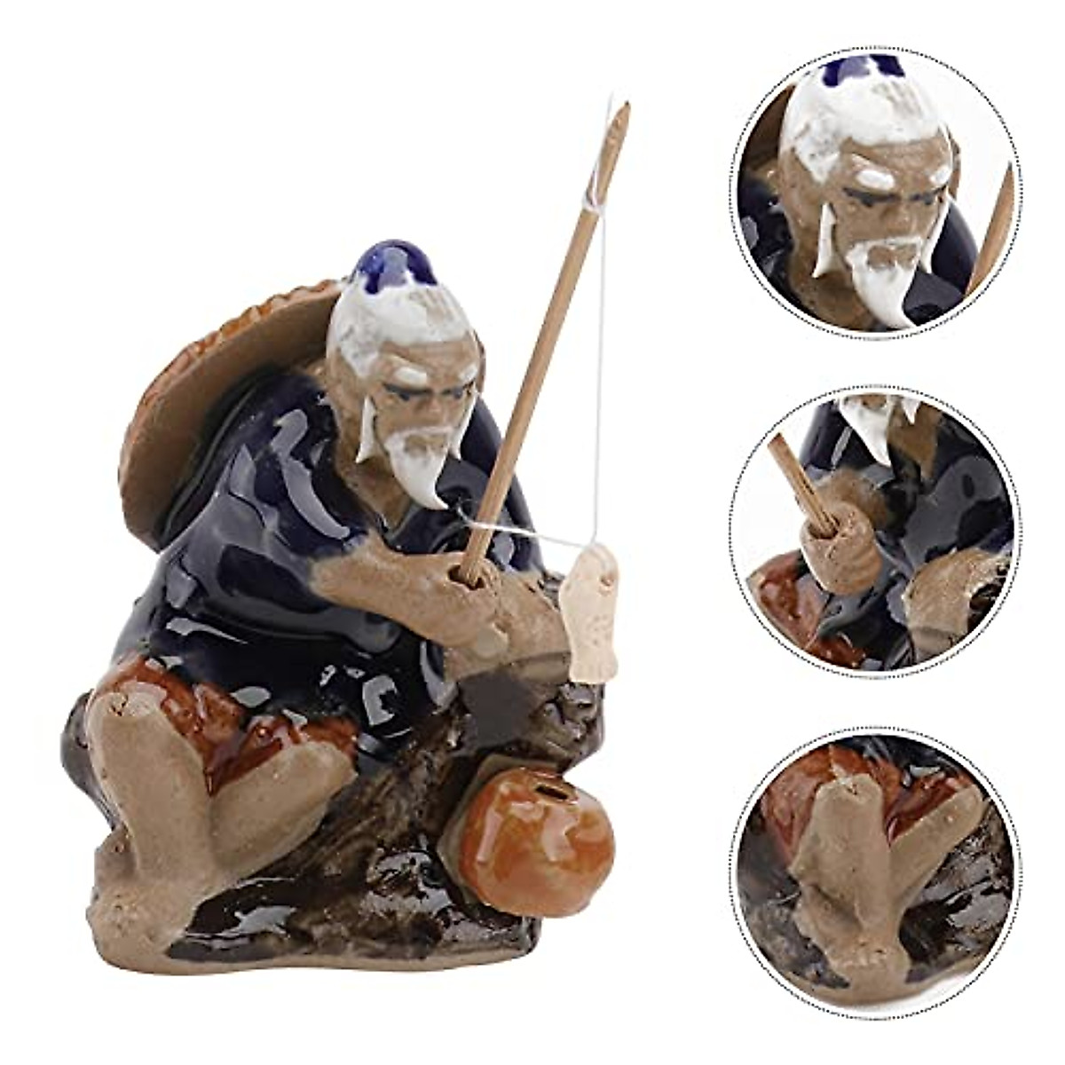 Cabilock Mini Fisherman Figurines Ceramics Chinese Mudman Sitting Fishing Garden Statue Ornament for Fish Tank Micro Landscape Bonsai Fairy Garden Decorations