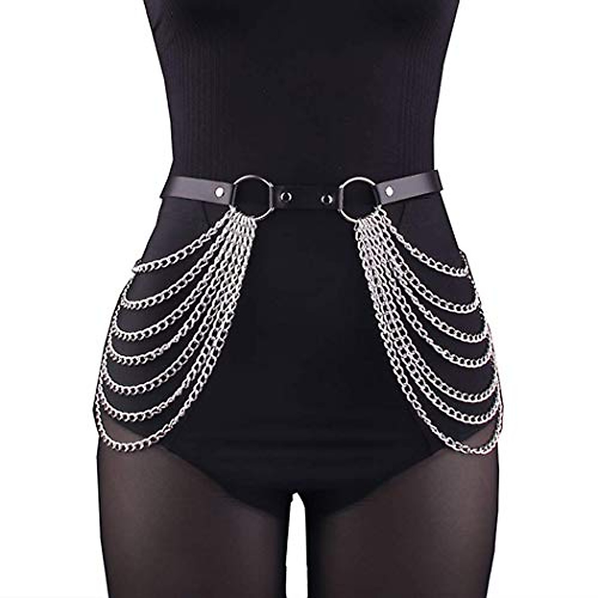 JOJO& LIN Punk Black Waist Chain Belt Leather Layered Belly Body Chains Rave Body Jewelry Accessories for Women and Girls Black