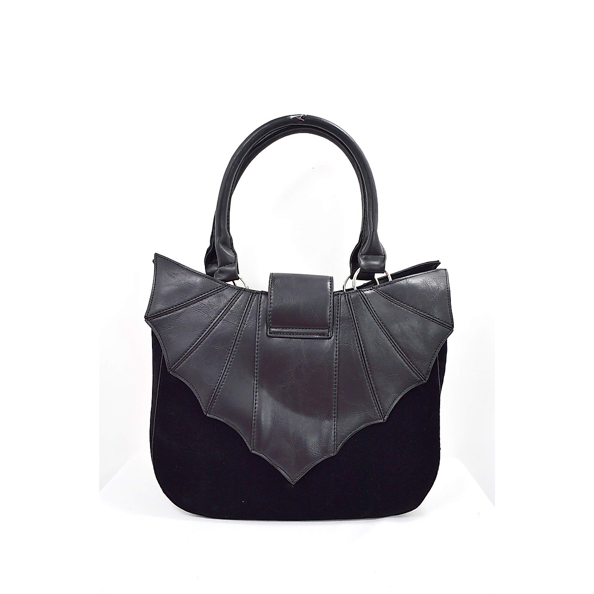 Restyle Night Creature Bat wings & Pentagram Black Velvet Gothic Handbag