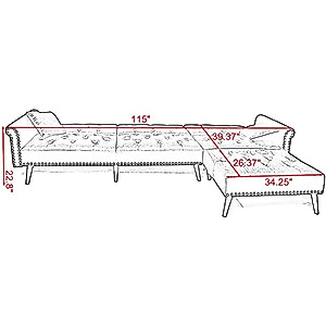 DERCASS Convertible Bed L-Shape Chaise Sectional Sleeper Button Tufted Sofa Velvet with Pillows Reversible Couch for Living Room (Black Sofa), W223S008SOFA