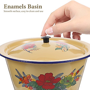 Retro Flower Enamel Stew Stockpot: Non- Stick Ceramic Coated Low Stockpot Stew Pot with Lid 16cm Quart Stockpots Soup Casserole Pasta Milk Sauce Pot for Kitchen Cooking 18CM