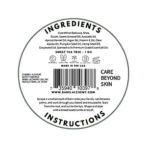 Babel Alchemy Beard Balm and Conditioner - All Natural Organic Grooming Beeswax Balm for Leave-In Conditioning, Styling, Softening, and Promoting Growth (Sweet Tea Tree)