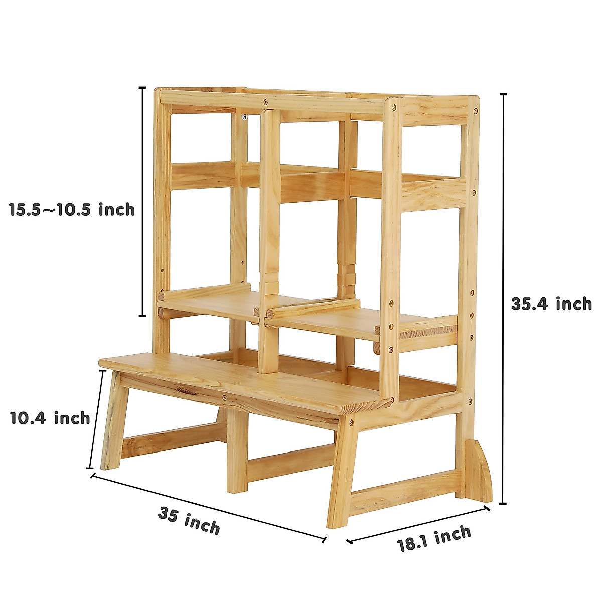 SDADI Kitchen Step Stool Tower for 2 Kids, Adjustable Height Double Learning Stool, Solid Wood Construction Toddler Tower (Natural)