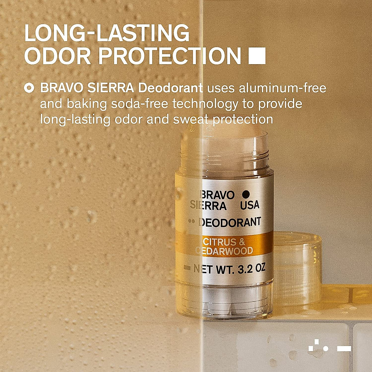 Aluminum-Free Natural Deodorant for Men by Bravo Sierra, 2-Pack - Long Lasting All-Day Odor and Sweat Protection - Citrus and Cedarwood, 3.2 oz - Paraben-Free, Baking Soda Free, Vegan & Cruelty-Free