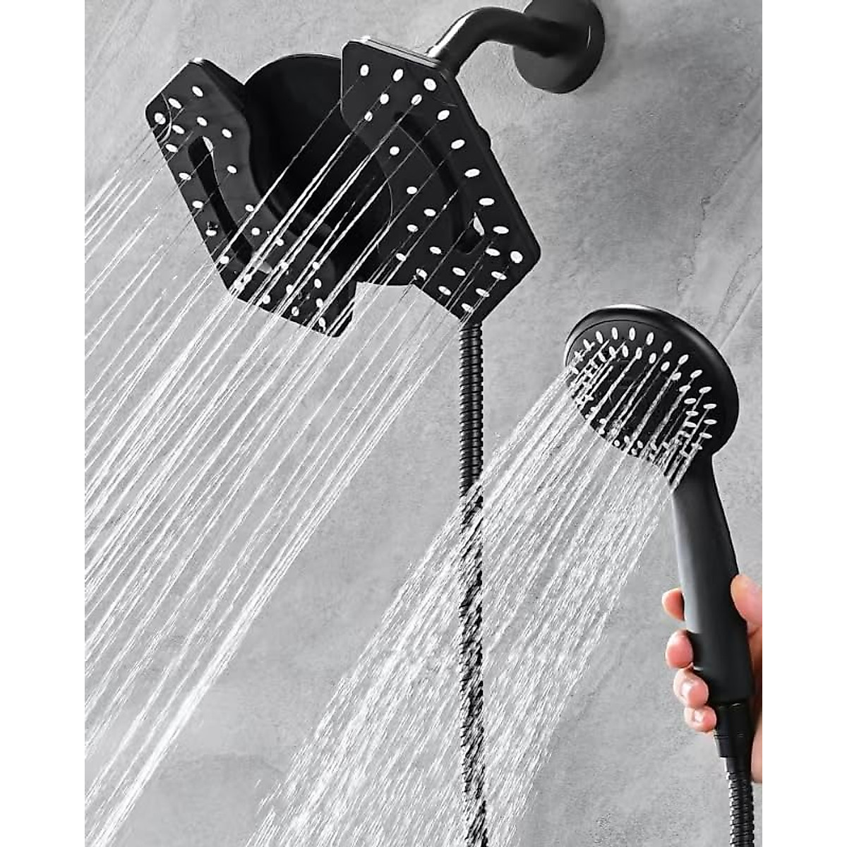 Black Shower Head with Handheld: 2-in-1 Shower Head High Pressure with Rainfall Shower Head Handheld Shower head Detachable Shower Head with Hose, 2.5GPM Double Shower Head Dual Shower Head Cambo