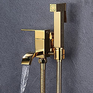 NBAAYIK Handheld Bidet Sprayer with Tap Attachment Cold Water Bidet Shower Kit Toilet Sprayer Hose Gold Brass Douche Spray Kit Portable Wall Mounted,1 M ()