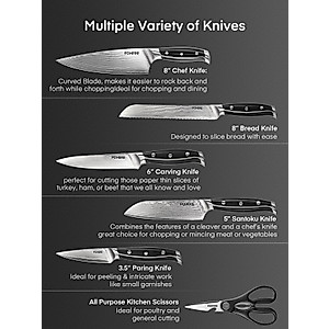 Knife Set, FOHERE 7-Piece Damascus Kitchen Knife Set, 67-Layer Japanese Knife VG10 Damascus Steel, Sharp Kitchen Knife Set with Non-slip ABS Handle, Kitchen Shears