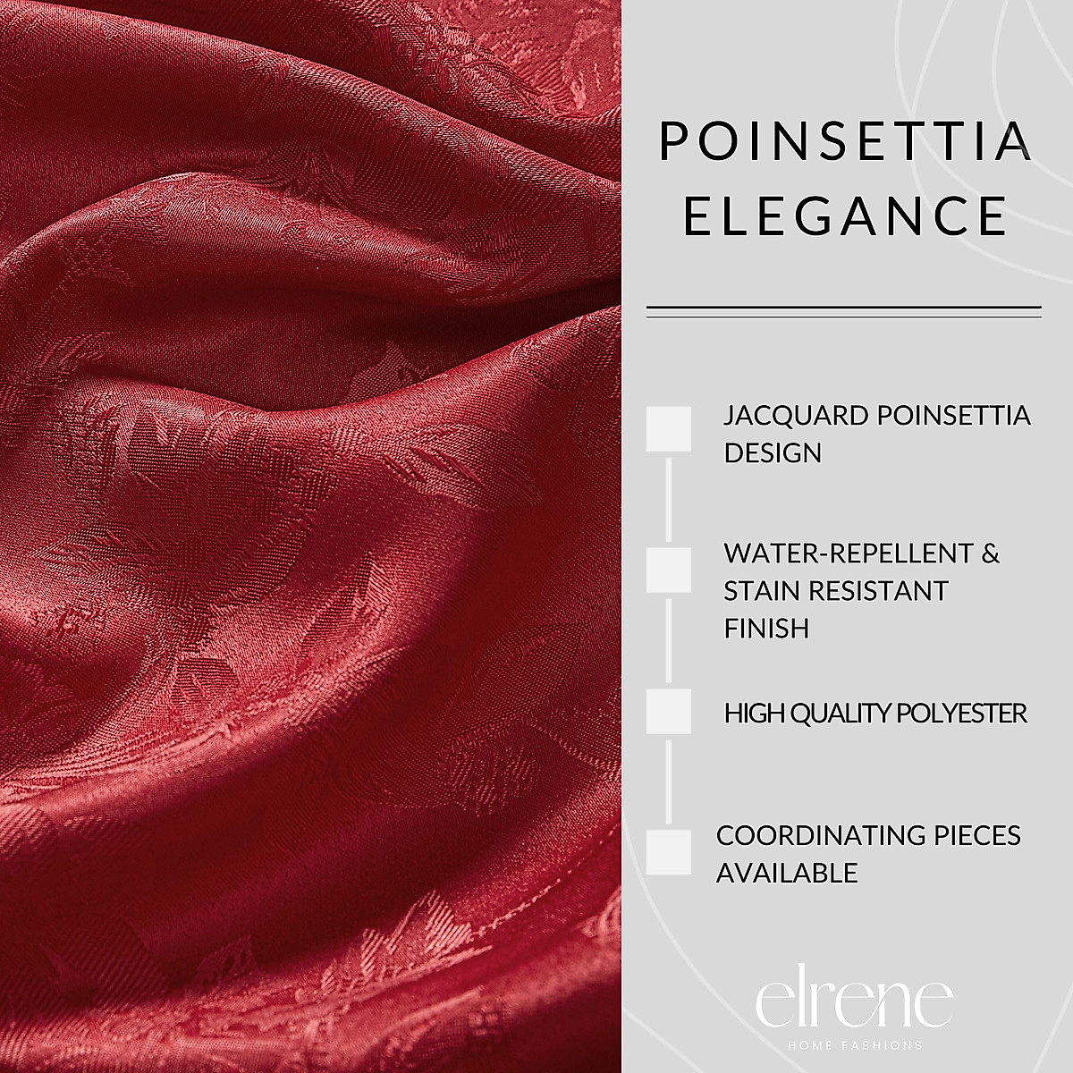 Elrene Home Fashions Poinsettia Elegance Jacquard Holiday Table Runner, 13" x 70", Red