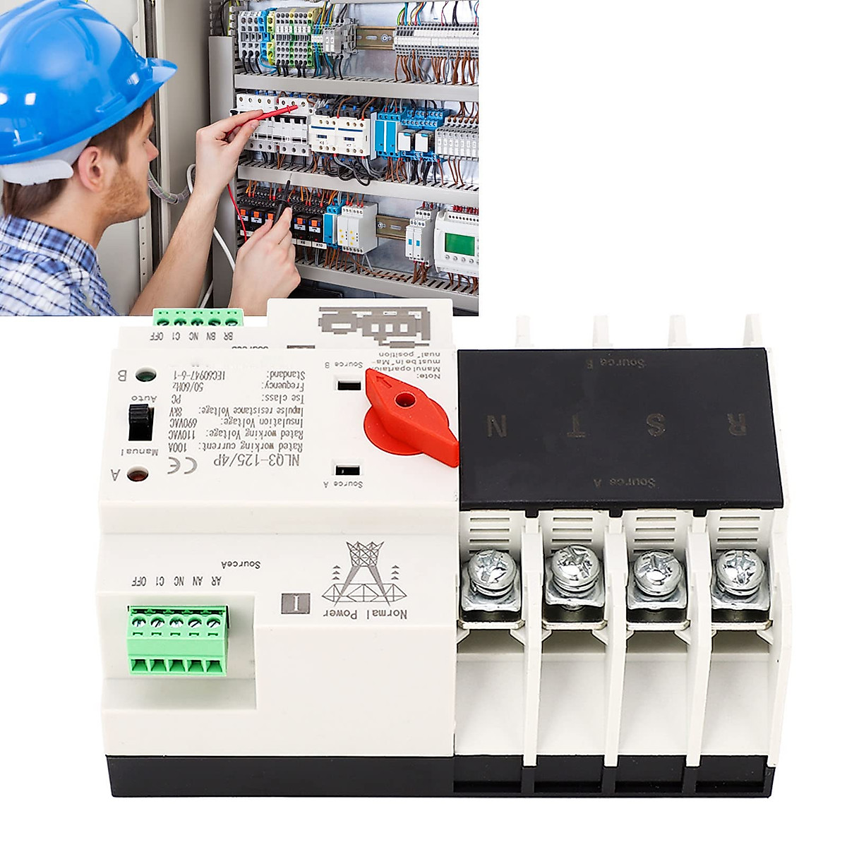 Dual Power Automatic Transfer Switch, NLQ3 125 4P 100A 110V Mini ATS Electrical Selector Switches Din Rail Mounted Dual Power Switch Generator Changeover Switch for Emergency Power