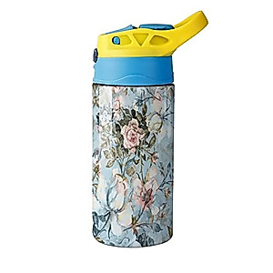 Thermos Cup 500Ml Watercolor Flower Insulated Water Bottle With Straw For Sports And Travel