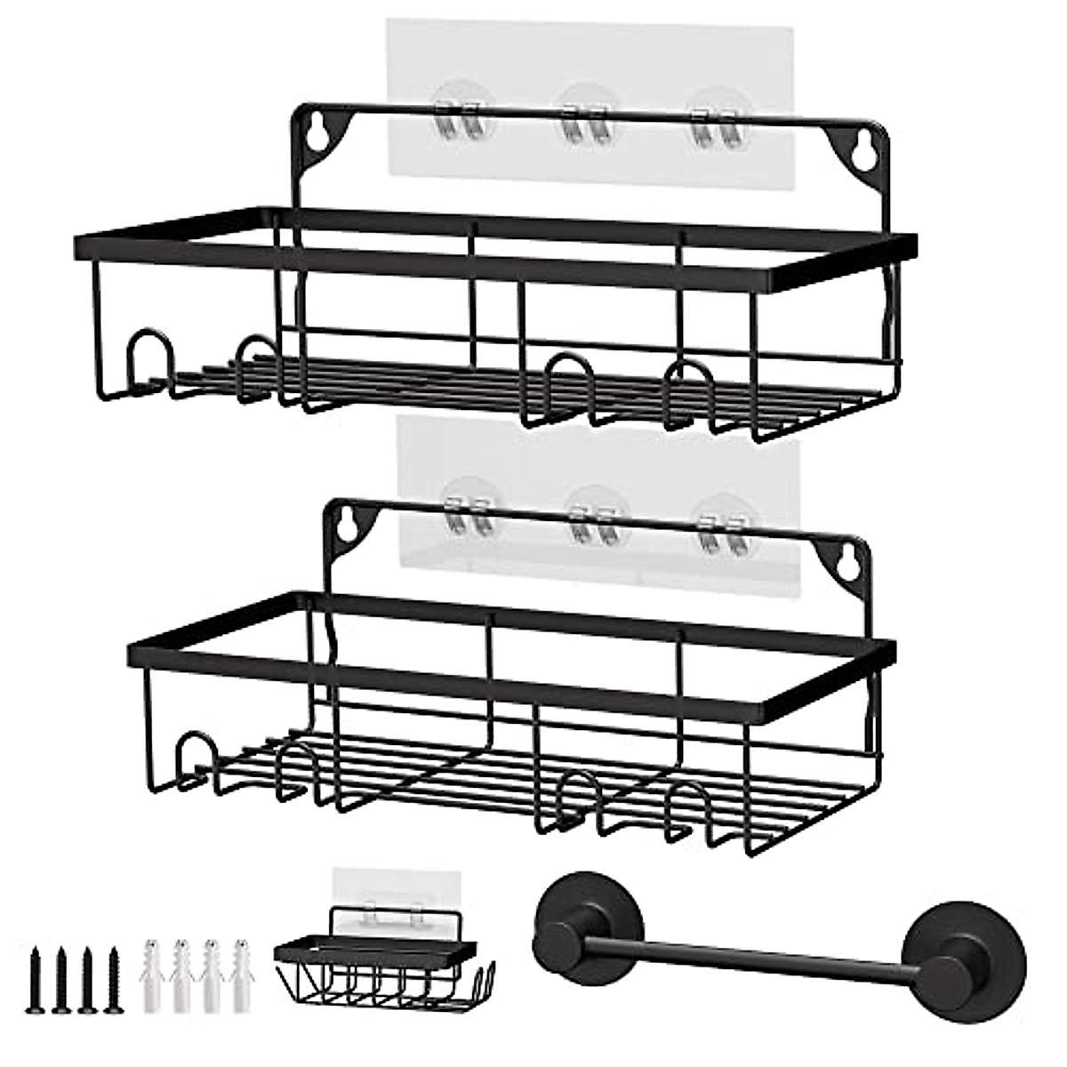 Kalawen Shower Caddy, Shower Shelf for Inside Shower with Hooks, 4 Pack Stainless Steel No Drilling Adhesive Shower Organizer with Soap Holder and Towel Holder
