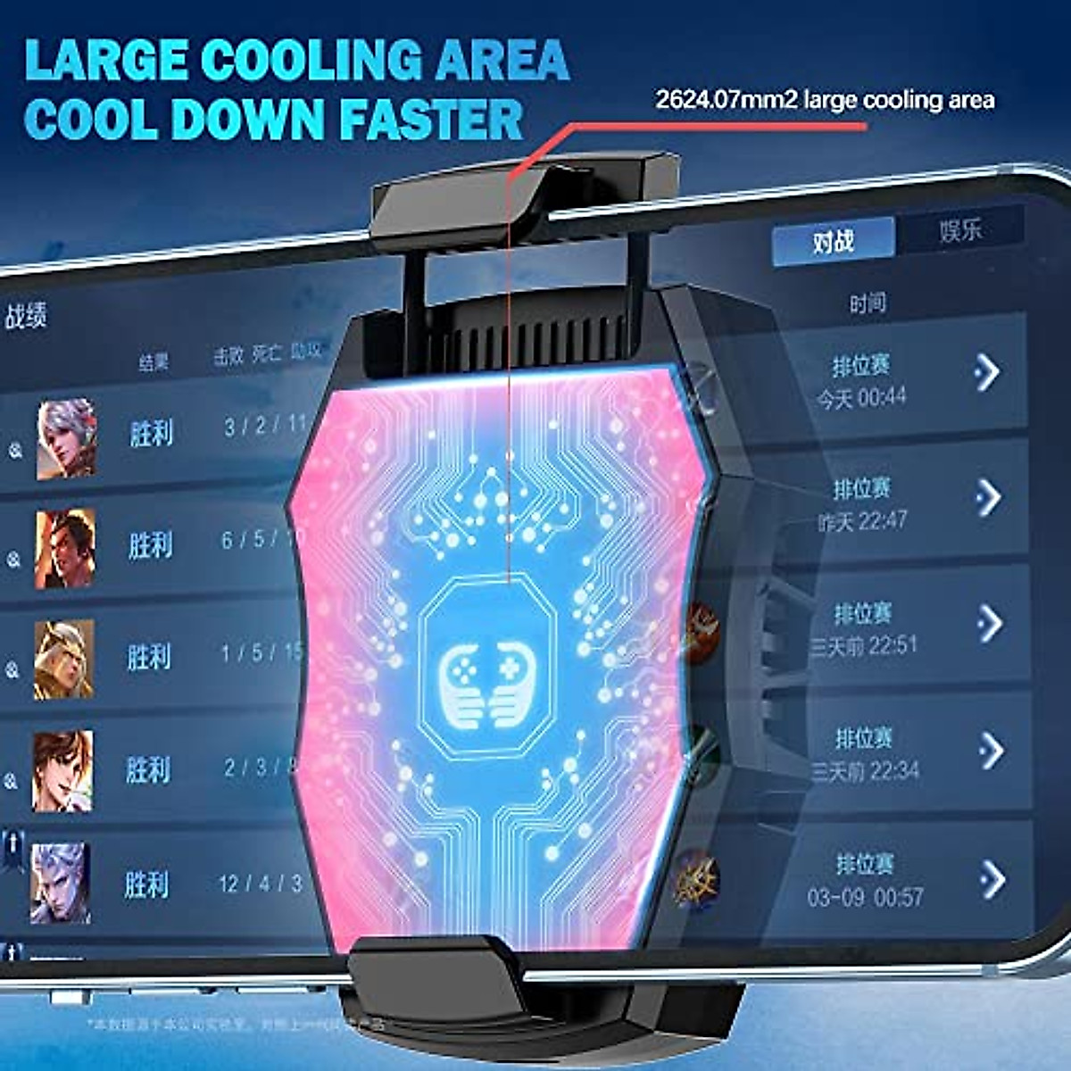 TKYI Phone Cooling Fan, Universal Portable Mobile Phone Radiator 7-Blade Fan Silent for Fast Cooling for 62-92mm Width Mobile Phone