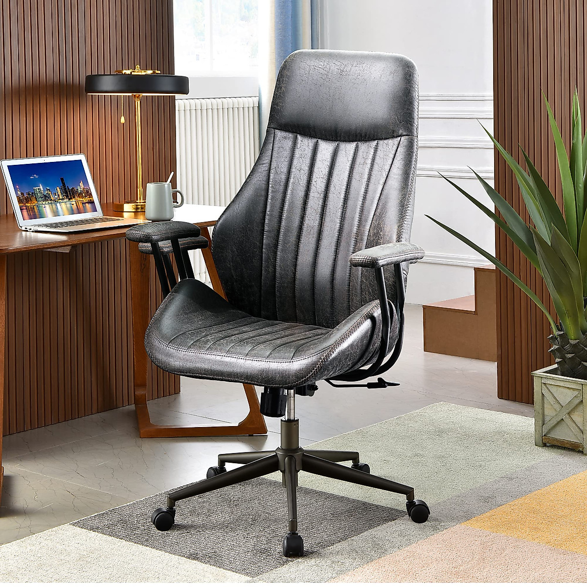 XIZZI Ergonomic Chair, Modern Computer Desk Chair,high Back Leathe Office Chair with Lumbar Support for Executive or Home Office (Gray-Black)