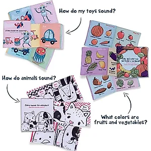 Bilingual Books for Babies | 3 Cloth Book Set Written in Spanish and English | Early Learning Sensory Development for Babies | Crinkle Touch | High Contrast Infant Toys For Early Development