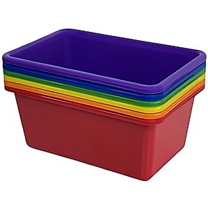 RAUVOLFIA 6 Pack Cubby Bin Storage Bins, Multi-Purpose Plastic Storage Bins Stackable Organizer Storage Cubbies for Home, Playroom, Classroom (Rainbow)