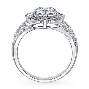 BERRICLE Sterling Silver Art Deco Cubic Zirconia CZ Statement Fashion Ring for Women, Rhodium Plated Size 7