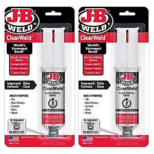 J-B Weld ClearWeld 5 Minute Epoxy, Clear, Syringe, 2 Pack, 50112-2