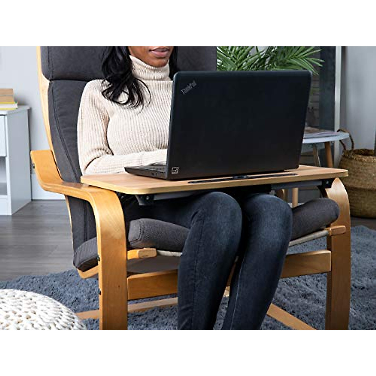 Mind Reader Woodland Collection, Portable Laptop Desk/Breakfast Table, Collapsible, Portable, Folding Legs, Beige