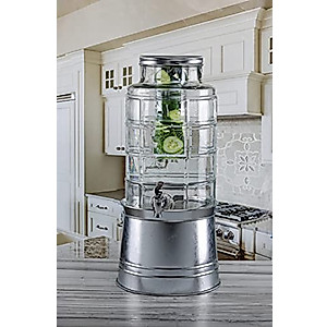 Style Setter Patchwork Beverage Dispenser Cold Drink Dispenser w/ 2.4-Gallon Capacity Glass Jug, Ice Insert, Fruit Infuser, Galvanized Base, Leak Proof Spigot Great for Parties Weddings