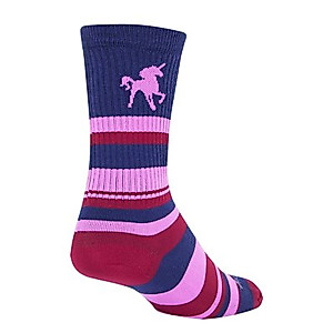 SockGuy, Pink Unicorn, Crew Sock, Sporty and Stylish, 6 Inches - Small/Medium