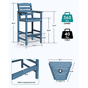SERWALL Tall Adirondack Chairs Set of 2 with Connecting Table, Blue