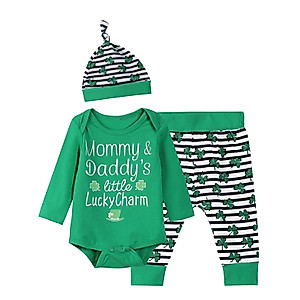 Baby Boys Girls Outfit Set St Patrick's Day Long Sleeve Clothes Bodysuit (Green, 3-6 Months)