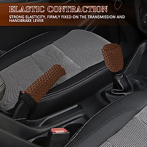 Zufoty 2 Pack Car Gear Shift Knob Cover & Handbrake Cover, Automotive Anti-Slip Breathable Comfortable Handbrake Gear Shift Protector, Universal Vehicle Interior Accessories Fit for Car SUV Truck, Brown