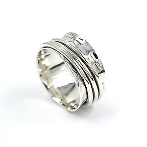 Three Tone Spinner Ring 925 Sterling Silver Rings For Women Hammered Textured Silver Spinner Rings Silver Wide Band Ring 925 Silver Ring Spinner Meditation Ring Thumb Ring Anxiety Ring Worry Ring Fidget Ring Silver Wedding Band Ring Silver Jewelry Gift Fo