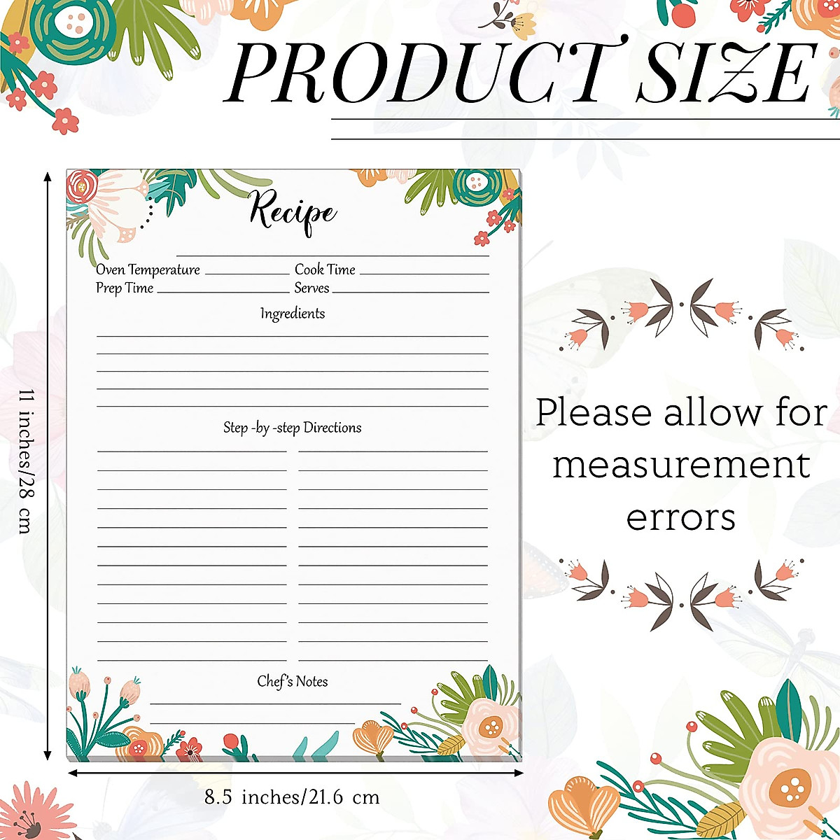 50 Sheets Recipe Paper Full Size Recipe Refill Pages 8.5 x 11 Inch Recipe Cards for Recipe Binder Book