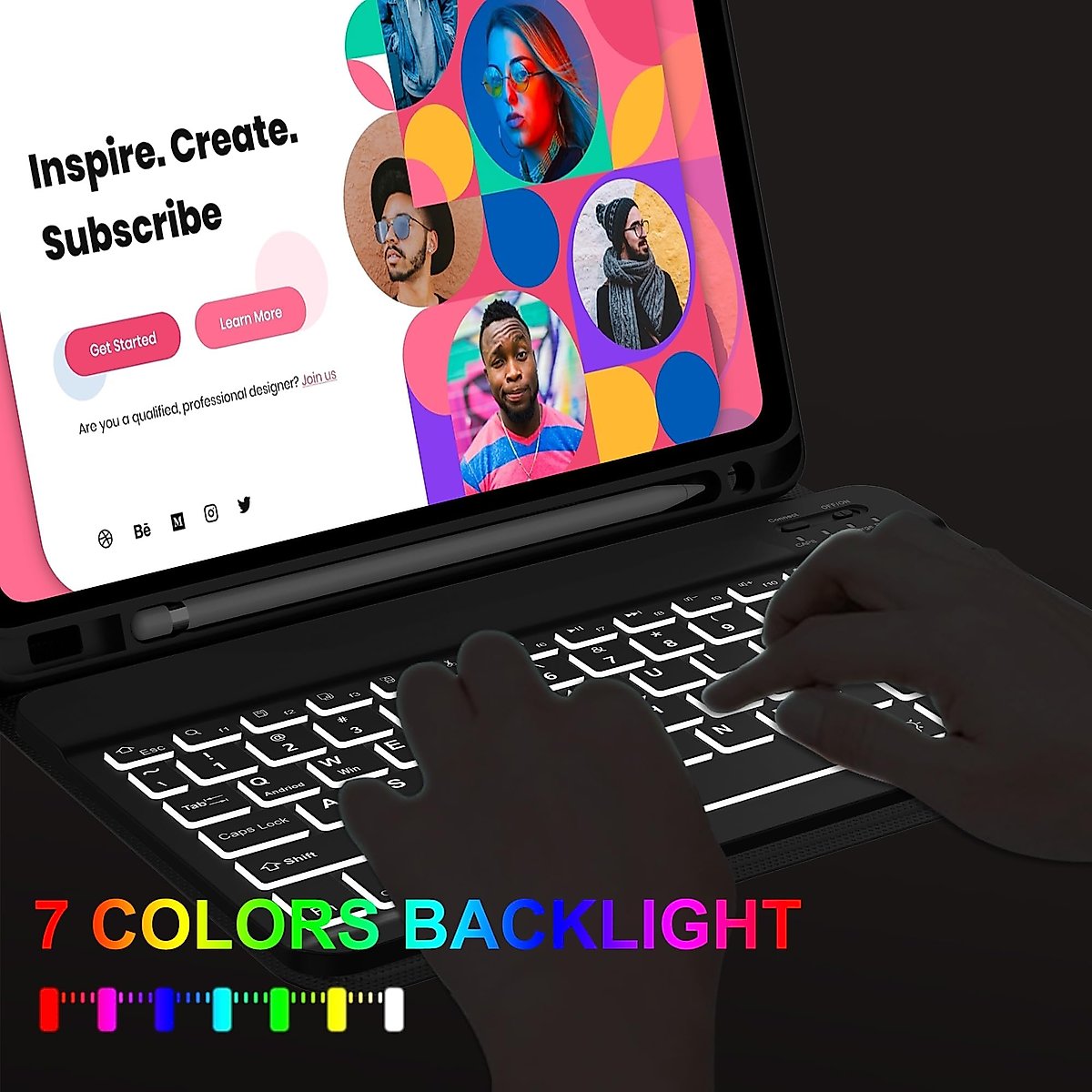 YEHOBU Galaxy Tab S8+/S7 FE 2021/S7 Plus 2020 Case, Detachable Bluetooth Backlit 12.4" Keyboard Protective Cover with S Pen Holder, Black(Tab Not Included)