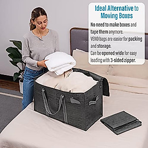 VENO 8 Pack Extra Large Moving Storage Bags with Zippers, Foldable Heavy-Duty Tote for Space Saving, Alternative to Moving Boxes, Packing Supplies, Plastic Storage Bins (Dark Gray - Set of 8)