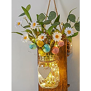 2 PACK Easter Decorations, Party Joy Easter Decor Mason Jar Sconces Rustic Wall Decor for Living Room Bathroom with Remote Control LED Fairy Lights and Artificial Flowers Spring Decorations for Home