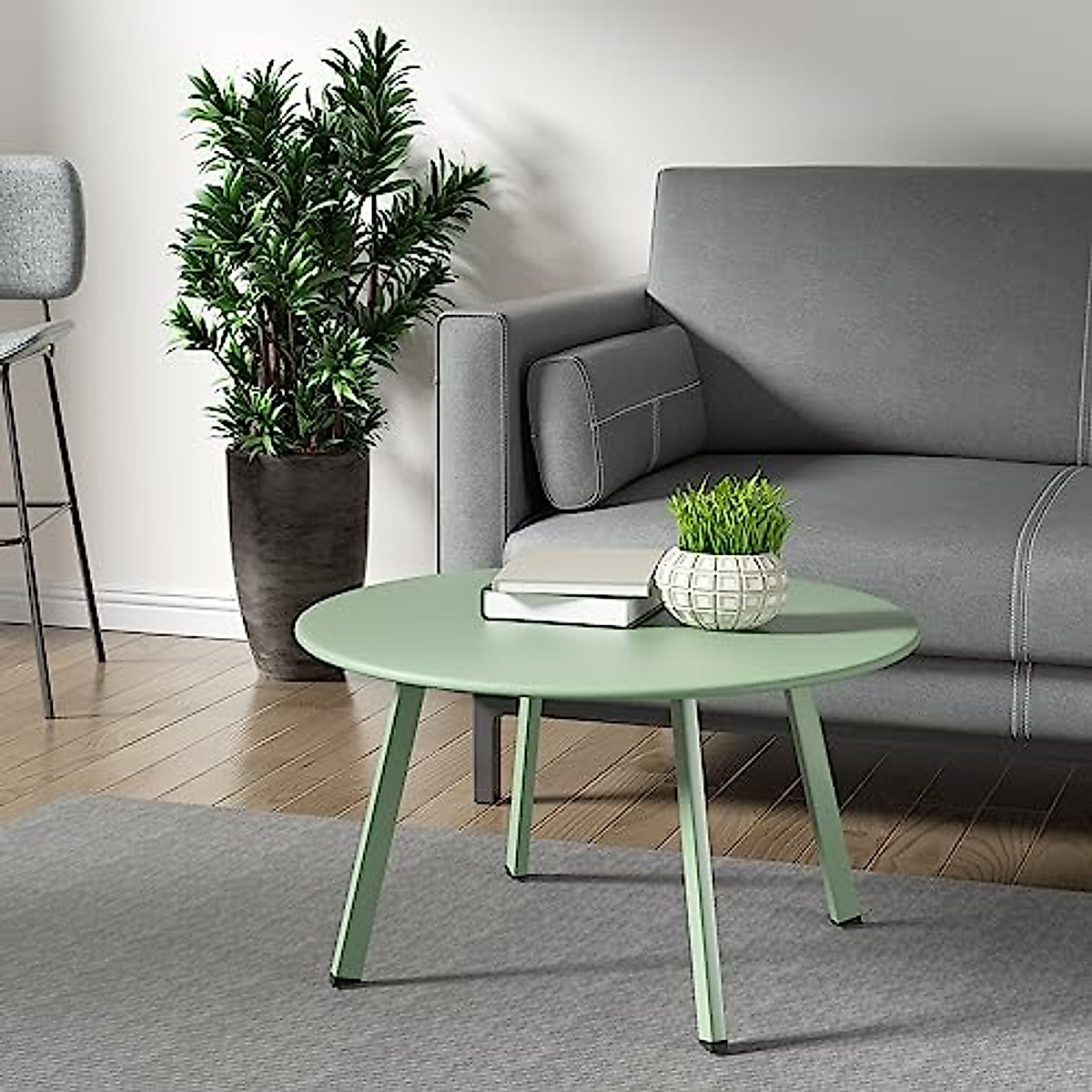 Nalupatio Patio Round Outdoor Coffee Table Side Table Round end Table Weather Resistant Steel Large/Normal Round End Table Outdoor Side Table for Balcony, Porch, Deck, Poolside Yard Garden