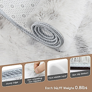 Gogrinliv Fluffy Shag Area Rug, Modern 6.5x7.5FT Rugs for Bedroom, Non-Slip Floor Carpet for Living Room, Soft Plush Area Rugs for Dorm, Nursery, Study Room, Dressing Room Tie-Dyed Light Grey