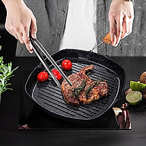 MasonOL20 Non-stick Grill Pan with Folding Handle for Meat, Fish and Vegetables For All Heat Sources 24cm/9.4IN for Stove Tops, Induction, Black
