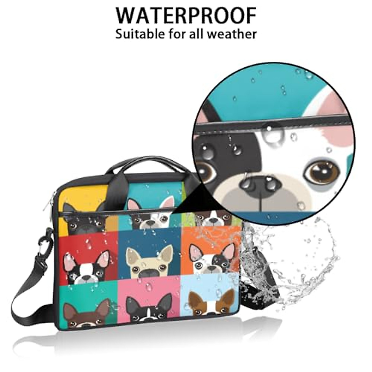 Cute Animal Dogs Laptop Computer Bag Waterproof Shoulder Messenger Bag 13-15 inch Durable Laptop Tote Bag with Shoulder Strap Handle Lightweight Crossbody Briefcase