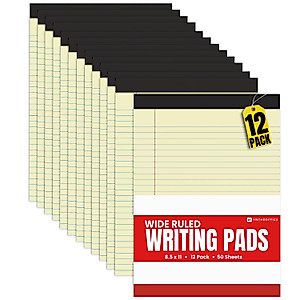1InTheOffice Yellow Notepads 8.5 x 11, Wide Ruled Writing Pads, Yellow 50 Sheets per Notepads, 12/Pack