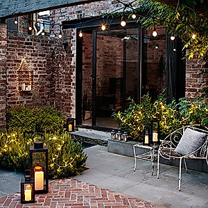 Lights4fun, Inc. Set of 2 Black Metal Battery Operated 15" & 12" Tall LED Flameless Candle Lanterns Lights for Indoor Outdoor Use