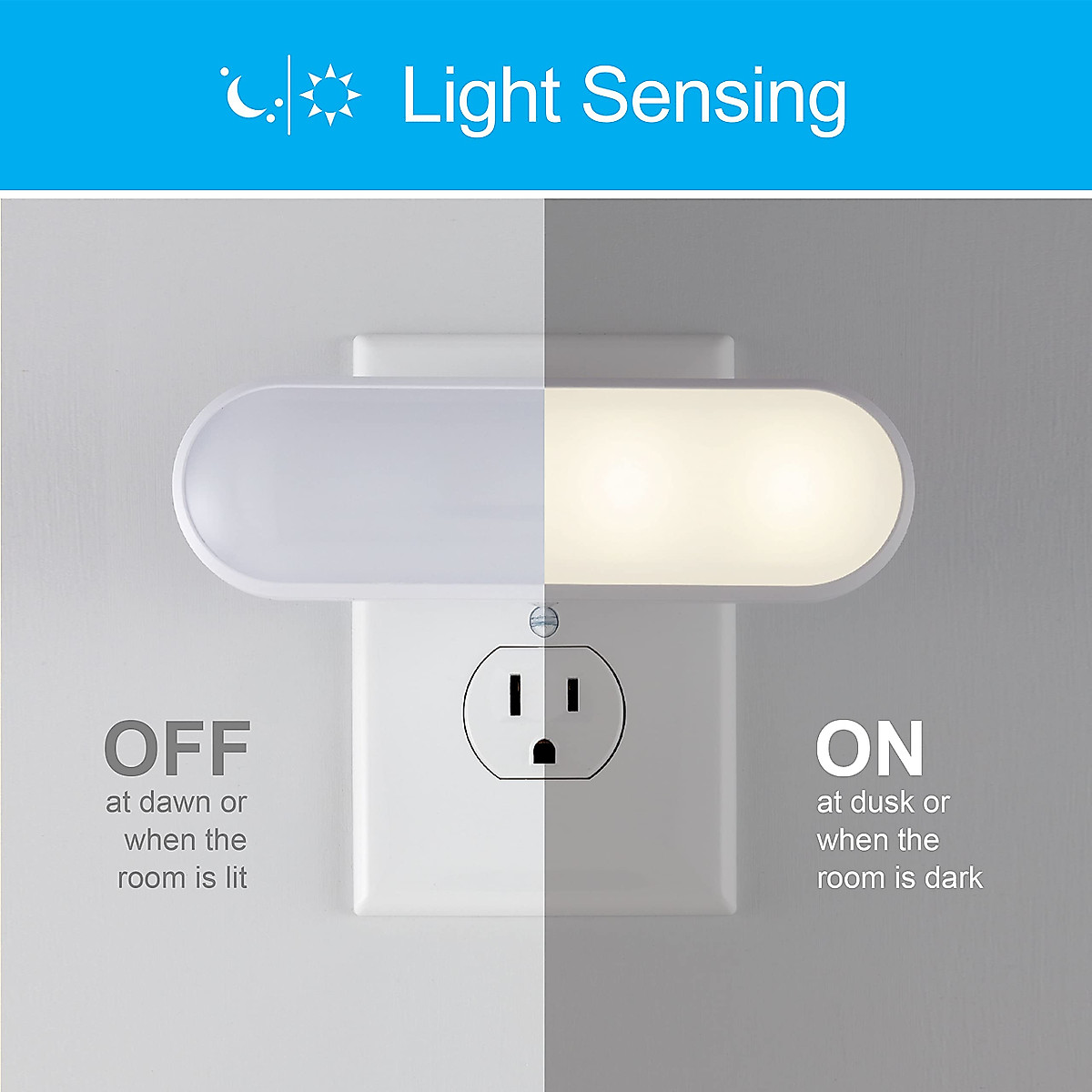 GE Ultrabrite LED Light Bar, 100 Lumens, 2 Pack, Plug-in, Dusk-to-Dawn Sensor, Auto/On/Off Switch, Home Décor, Ideal for Bedroom, Bathroom, Garage, Kitchen, Hallway, White, 46707