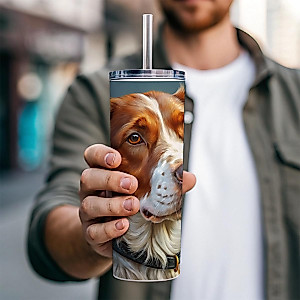Brittany Spaniel Dog Illustration Skinny Tumbler 20oz with Straw Insulated Water Bottle Gift