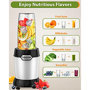 OSEYM Blender for Shakes and Smoothies, Large Size Personal Blenders for Kitchen Max 1000W High Power with Blending and Grinding, Countertop Blenders with 2 * 27 Oz & 10 Oz BPA Free Travel Cup and Lid