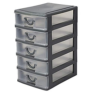 5-Tier Tall Drawer Organizer (Grey), By Home Basics | Bedroom, Office, and Bathroom Drawer Organizer With Easy Grab Handles | Stackable and Compact