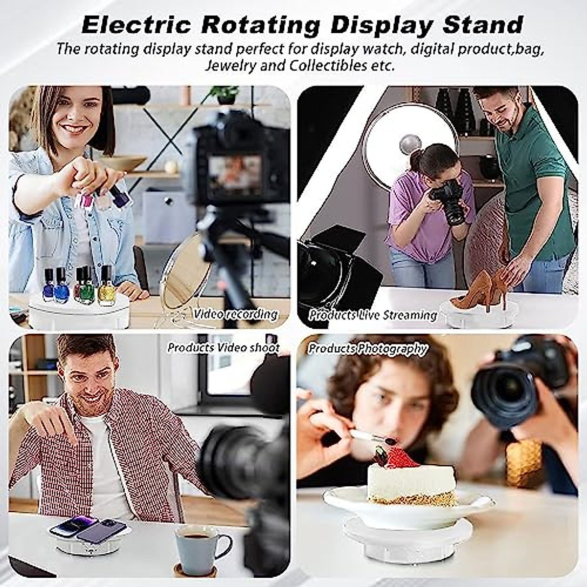 Remote Motorized Rotating Display Stand,3 in 1 Turntable Motorized White Lazy Susan with 5.74/7.08/8.66 inch Replacement Cover for Photography Products and Craft Shows（3 Modes
